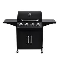 China Customized Logo Print Steel Burger BBQ 4 Burners Outdoor Gas Barbeque Grill with Logo for sale