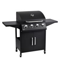 China Customized Logo Print Steel Burger BBQ 4 Burners Outdoor Gas Barbeque Grill with Logo for sale