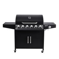 China Trolley and Side Burner Included Black 6 Burner 70000Btu Outdoor Gas Smoker BBQ Grill for sale