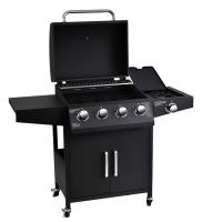 China Powder Coated Gas BBQ Grill with Cabinets Wheels 4 Burner 1 Side Burner Stainless Steel Gas Barbeque for sale