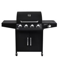 China Powder Coated Gas BBQ Grill with Cabinets Wheels 4 Burner 1 Side Burner Stainless Steel Gas Barbeque for sale