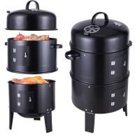 China Thermometer Equipped 3-in-1 Vertical Steel Charcoal Smoker for Home Party Celebration for sale
