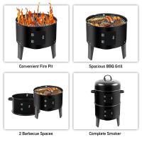 China Thermometer Equipped 3-in-1 Vertical Steel Charcoal Smoker for Home Party Celebration for sale