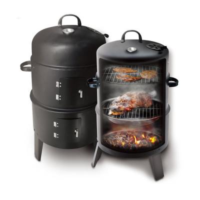 China Detachable 3 in 1 Round Tower Charcoal BBQ Smoker with 2 Cooking Area Customized for sale