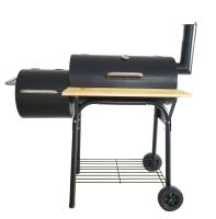 China Large Double Barrel Charcoal Grid BBQ Smoker Dia. 4mm Galvanized Side Table Included for sale