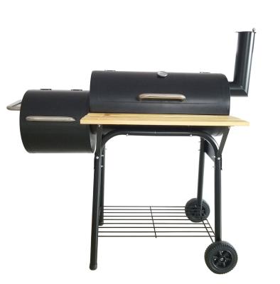 China Large Double Barrel Charcoal Grid BBQ Smoker Dia. 4mm Galvanized Side Table Included for sale