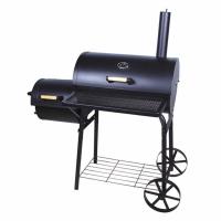 China Surface High Temp. Powder Coated Two Chambers Offset Smokers Trolly BBQ with Chimney for sale