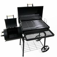 China Surface High Temp. Powder Coated Two Chambers Offset Smokers Trolly BBQ with Chimney for sale