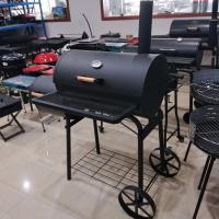 China Surface High Temp. Powder Coated Two Chambers Offset Smokers Trolly BBQ with Chimney for sale