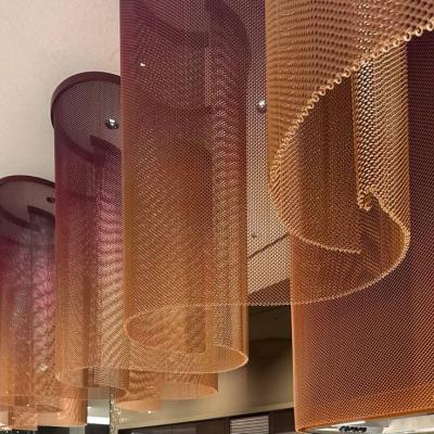 China Aluminum Cascade Chain Decorative Golden Metal Steel Wire Mesh Ceiling Decor Metal Coil Curtain Fabric For Screen Room Dividers for sale