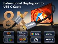 China Nylon Braided Type C To DP Cable 8K 60Hz 4K 144Hz Gaming Monitor Cable Bidirectional for sale