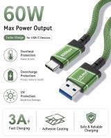 China 3Ft USB 3.2 Data Cable Green 30W Fast Charging Cable With High Speed Data Transfer for sale