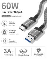 China Grey 10Gbps USB C Cable USB 3.2 Gen 2 High Speed Data Cable 3Ft For Laptops Phones Portable SSDs USB Hubs for sale
