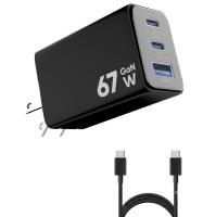 China 3 Port GaN USB C Charger 67W Fast Charging Block Black With Foldable Plug for sale