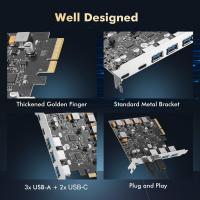 China Black PCIe To USB Card 5 Ports PCI Express X4 Adapter USB 3.2 Gen 2 Dual USB C Triple USB A for sale