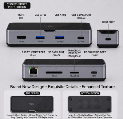 China Compact USB C Multiport Hub Portable 8 In 1 USB C Hub 40Gbps For Laptop for sale