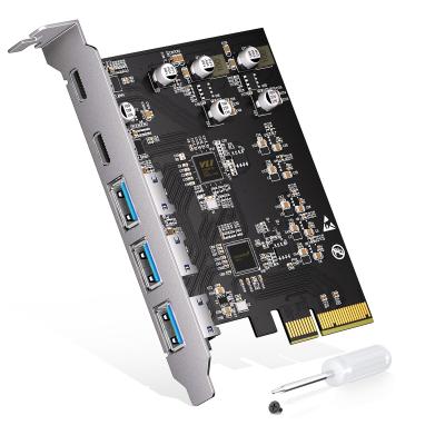 China Black PCIe To USB Card 5 Ports PCI Express X4 Adapter USB 3.2 Gen 2 Dual USB C Triple USB A for sale