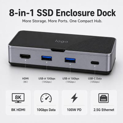 China 2 In 1 M.2 SSD Hub 8K HDMI 2.5G Ethernet 100W PD Docking Station 40Gbps For Laptop for sale