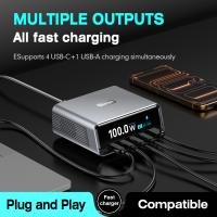 China 100W GaN Fast Charging Station 5 Port Desktop USB C Charger 4 Type C and 1 USBA Fast Charging Hub for sale