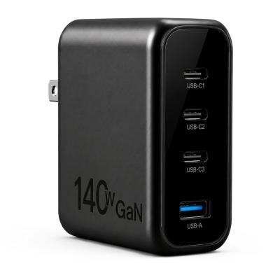 China Black 140W GaN Fast Charger 3C1A Multi Port Fast Charging Power Adapter with Foldable Plug Laptop Wall Charger OEM ODM Factory for sale