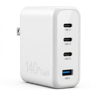 China 140W GaN 4-Port Fast Charging Power Adapter, Foldable Plug Ultra-Fast Type-C Laptop Wall Charger, Premium OEM ODM Multi-Device Charging Solution White for sale