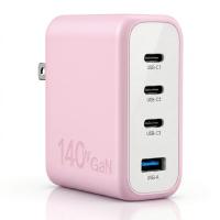 China Pink 140W GaN 4-Port Fast Charging Power Adapter, Foldable Plug Ultra-Fast Type-C Laptop Wall Charger, Premium OEM ODM Multi-Device Charging Solution for sale