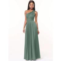 China Hot Sale Custom-made Plus Size A-Line One-Shoulder Floor-Length Green Chiffon Bridesmaid Dress Evening Princess for sale