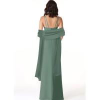 China Luxury Nude Green Chiffon Shawl Spaghetti Straps Sleeveless V-line Factory Plus Size Sheath for sale