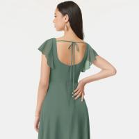 China New Arrived Summer Flowy Ruffled Chiffon Long Evening Dress Cap Sleeve Square Neck Ruched for sale