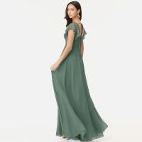 China New Arrived Summer Flowy Ruffled Chiffon Long Evening Dress Cap Sleeve Square Neck Ruched for sale