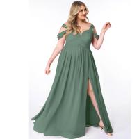 China Luxury Popular A-Line Off-the-Shoulder Chiffon Long Evening Dress Floor-Length Sweetheart  V-back Pleated Plus Size for sale