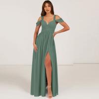 China Luxury Popular A-Line Off-the-Shoulder Chiffon Long Evening Dress Floor-Length Sweetheart  V-back Pleated Plus Size for sale