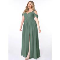 China Luxury Popular A-Line Off-the-Shoulder Chiffon Long Evening Dress Floor-Length Sweetheart  V-back Pleated Plus Size for sale