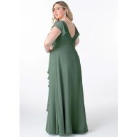 China Hot Sale Factory Custom-made Chiffon Long Evening Dress A-Line Princess V-Neck Ruched V back Cap Sleeve for sale