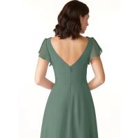 China Hot Sale Factory Custom-made Chiffon Long Evening Dress A-Line Princess V-Neck Ruched V back Cap Sleeve for sale