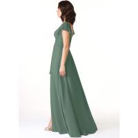 China Hot Sale Factory Custom-made Chiffon Long Evening Dress A-Line Princess V-Neck Ruched V back Cap Sleeve for sale
