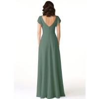 China Hot Sale Factory Custom-made Chiffon Long Evening Dress A-Line Princess V-Neck Ruched V back Cap Sleeve for sale