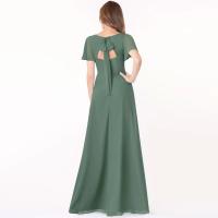China Beautiful Fashionable Flounce Short Sleeve V-Neck Chiffon Long Evening Dress Plus Size Front Split Slit Ruched A-Line for sale