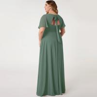 China Beautiful Fashionable Flounce Short Sleeve V-Neck Chiffon Long Evening Dress Plus Size Front Split Slit Ruched A-Line for sale