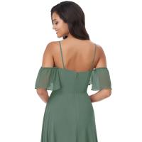China New Arrival Factory Off-the-Shoulder Chiffon Long Bridesmaid Dress Floor-Length A-Line Front Split Slit Short Sleeves for sale