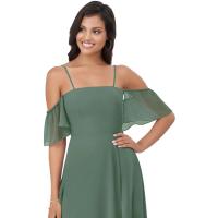 China New Arrival Factory Off-the-Shoulder Chiffon Long Bridesmaid Dress Floor-Length A-Line Front Split Slit Short Sleeves for sale