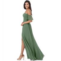 China New Arrival Factory Off-the-Shoulder Chiffon Long Bridesmaid Dress Floor-Length A-Line Front Split Slit Short Sleeves for sale