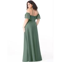 China New Arrival Factory Off-the-Shoulder Chiffon Long Bridesmaid Dress Floor-Length A-Line Front Split Slit Short Sleeves for sale