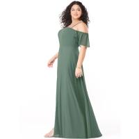 China New Arrival Factory Off-the-Shoulder Chiffon Long Bridesmaid Dress Floor-Length A-Line Front Split Slit Short Sleeves for sale