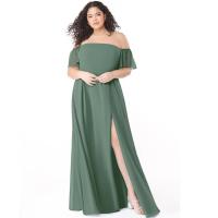 China New Arrival Factory Off-the-Shoulder Chiffon Long Bridesmaid Dress Floor-Length A-Line Front Split Slit Short Sleeves for sale