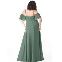 China New Arrival Factory Off-the-Shoulder Chiffon Long Bridesmaid Dress Floor-Length A-Line Front Split Slit Short Sleeves for sale