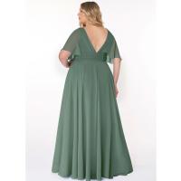 China Vintage Elegant A-Line V-Neck Pleated Chiffon Floor-Length Bridesmaid Dress V-back Short Sleeves Pleated for sale