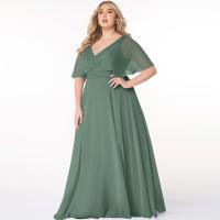 China Vintage Elegant A-Line V-Neck Pleated Chiffon Floor-Length Bridesmaid Dress V-back Short Sleeves Pleated for sale