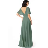China Vintage Elegant A-Line V-Neck Pleated Chiffon Floor-Length Bridesmaid Dress V-back Short Sleeves Pleated for sale