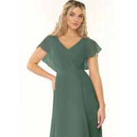 China Customized Plus Size Elegant Pleated Chiffon Long Bridesmaid Dress A-Line Short Sleeves V-Neck Keyhole Back for sale
